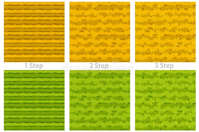 Seamless Texture Cartoon Grass, 3 Steps Drawing Dry and Green Grass for ...