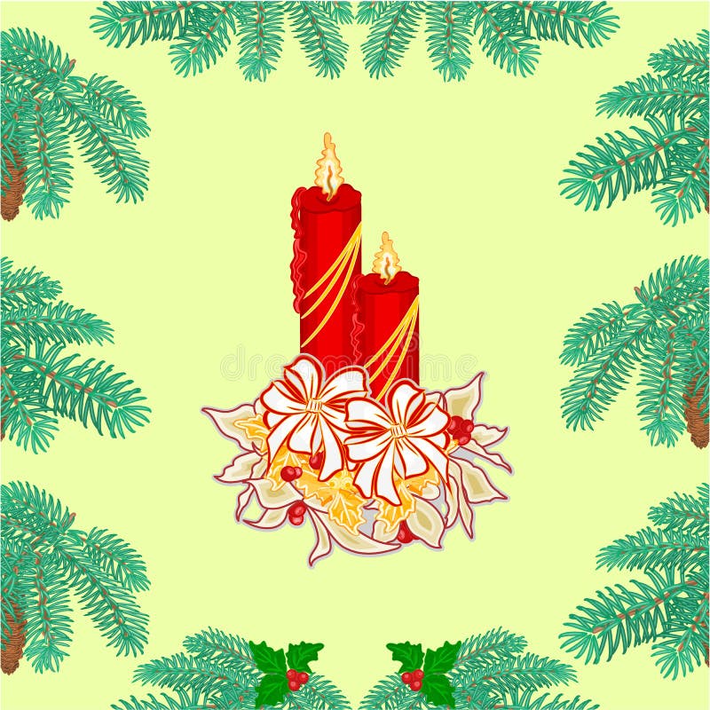 Seamless Texture Christmas Candle and Spruce Branches Vector Stock ...