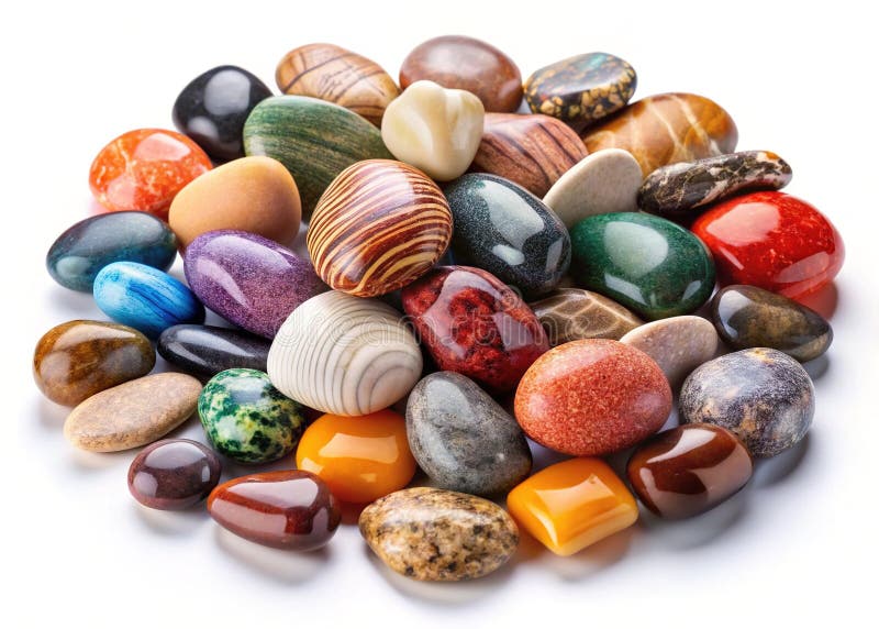 Seamless Texture Collection Smooth Pebbles and Stones on a Pristine White Background for Graphic ...