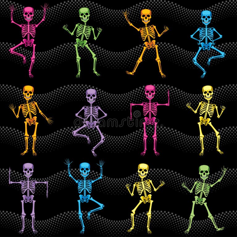 Seamless Texture of Colorful Dancing Skeletons Stock Illustration ...