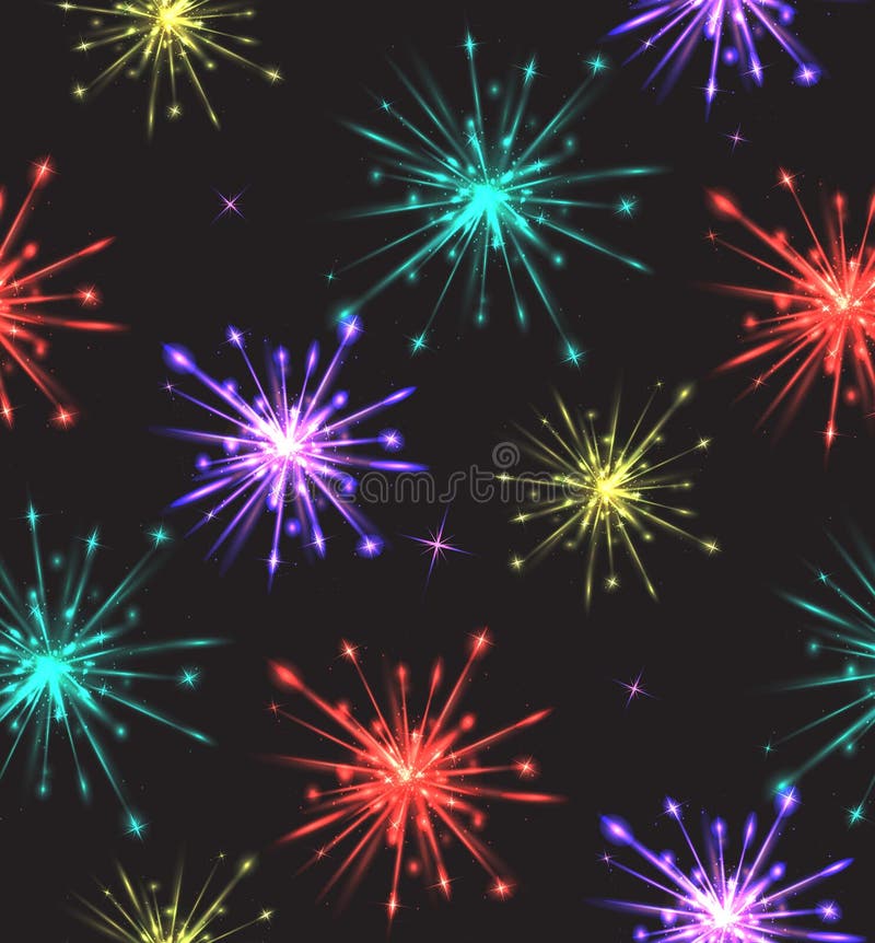 Seamless Texture with Colorful Fireworks Stock Vector - Illustration of ...