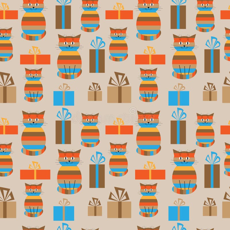 Seamless Texture with Cute Cats and Gifts Stock Vector - Illustration ...