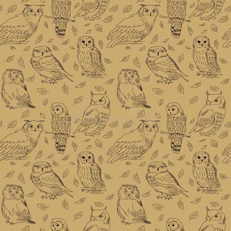 Seamless Texture with Decorative Stylized Owls and Leaves Stock Vector ...