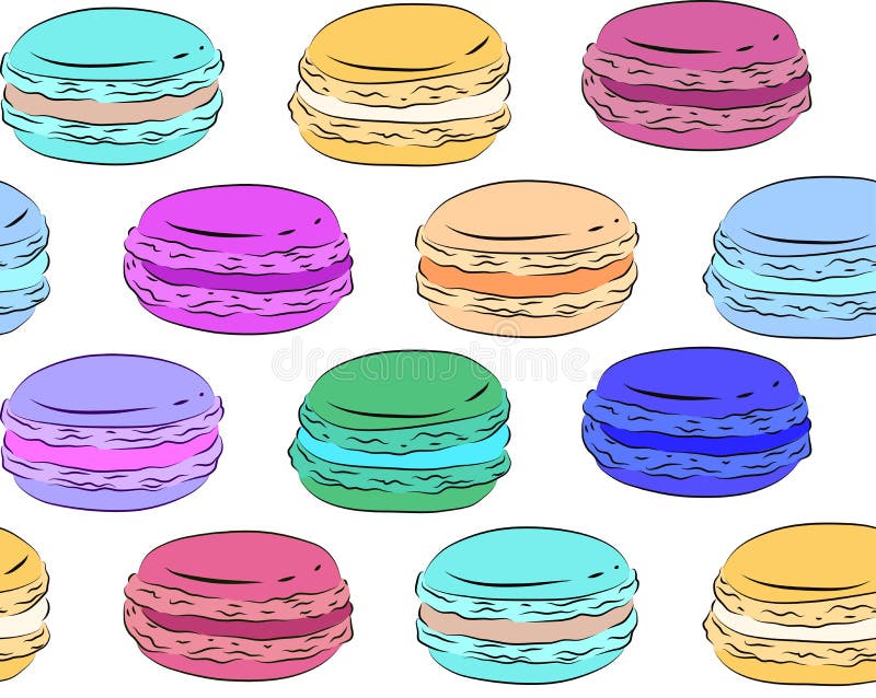 Seamless Texture with a Drawing of Multicolored Macaroons. Stock Vector ...