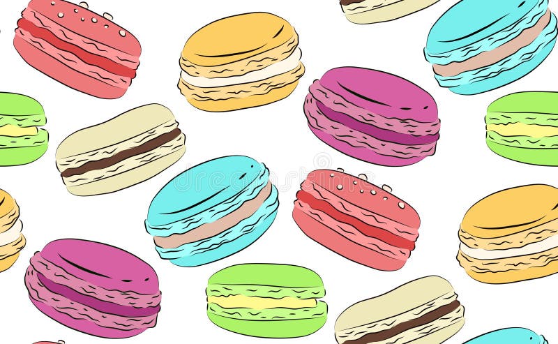 Seamless Texture with a Drawing of Multicolored Macaroons. Stock Vector ...
