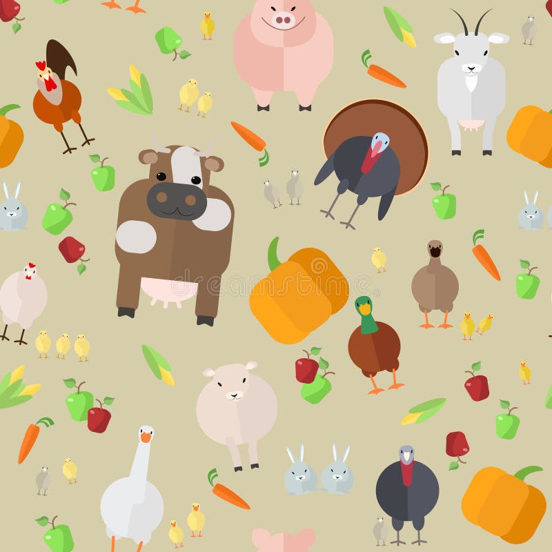 Seamless Texture Farm Animals Vegetables Stock Illustration ...