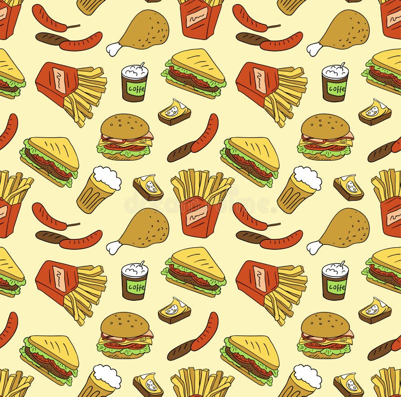 Seamless Texture with Fast Food. Stock Vector - Illustration of cherry ...