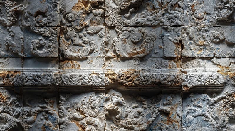 Repeating Pattern of Ancient Temple Wall Reliefs with Deities ...