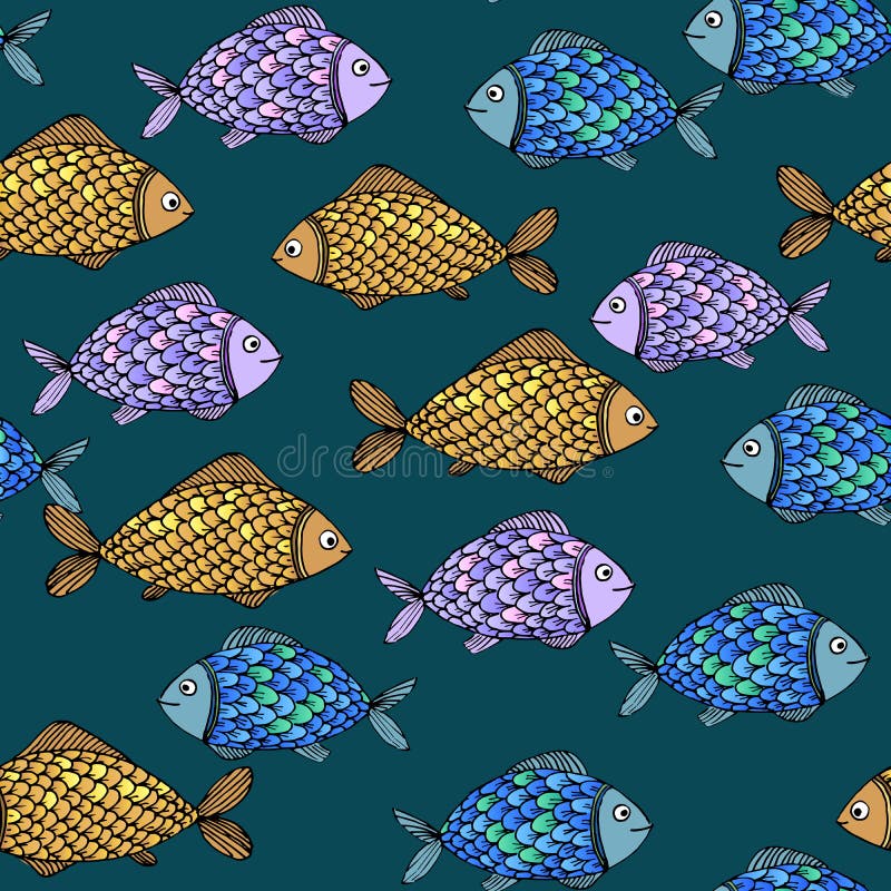 Seamless Texture with Fish. Stock Vector - Illustration of outline ...