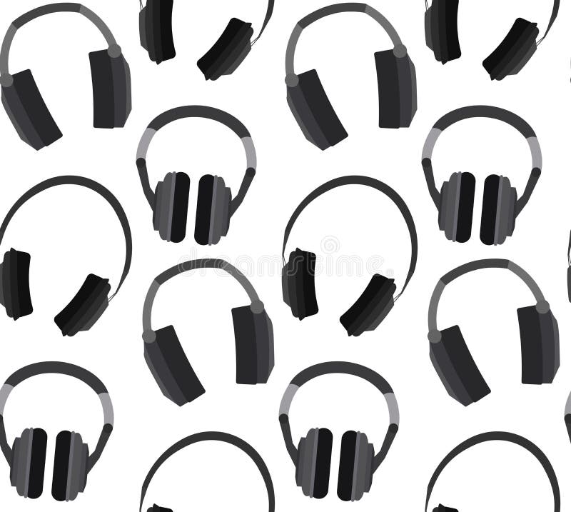 Seamless Texture with Flat Headphones on a White Background. Stock ...