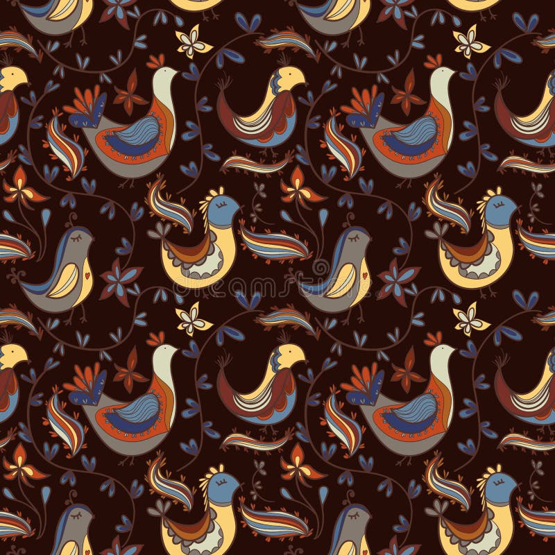 Flowers and Birds Seamless Texture Pattern Border Stock Vector ...