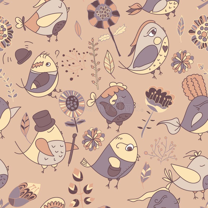 Seamless Texture with Flowers and Birds Stock Vector - Illustration of ...