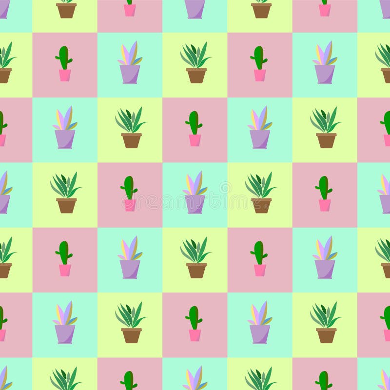 Seamless Texture Flowers and Cactus in Pots Stock Illustration ...