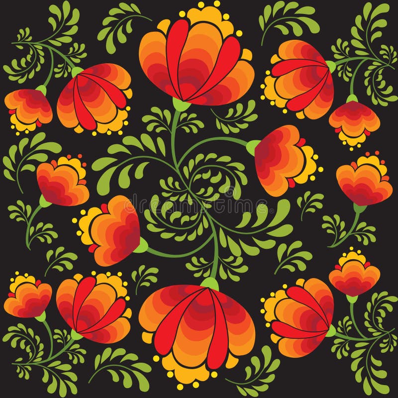 Seamless Texture Flowers in Russian Style Stock Vector - Illustration ...