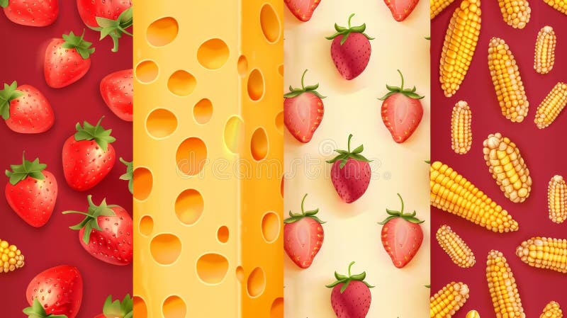 Seamless Texture for Game with Cheese, Strawberries and Corn. Repeated ...