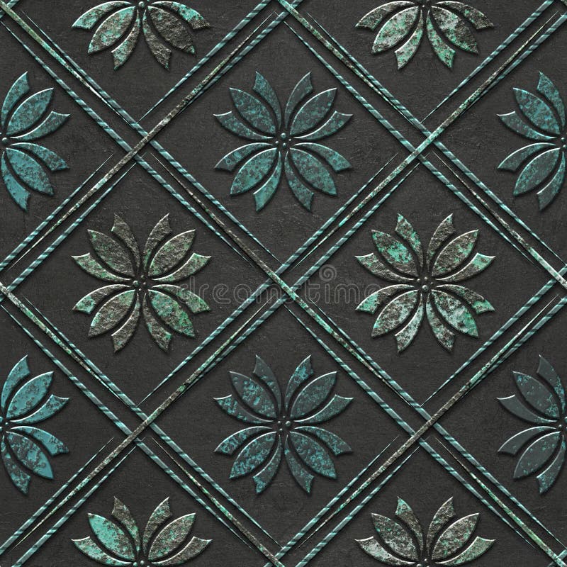 Seamless Texture with Geometric Flowers Pattern, Oxide Copper and ...