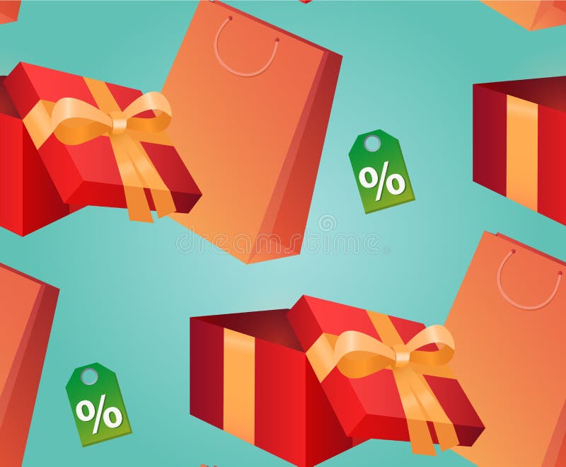 Seamless Texture with a Gift Box, Paper Bag Stock Vector - Illustration ...
