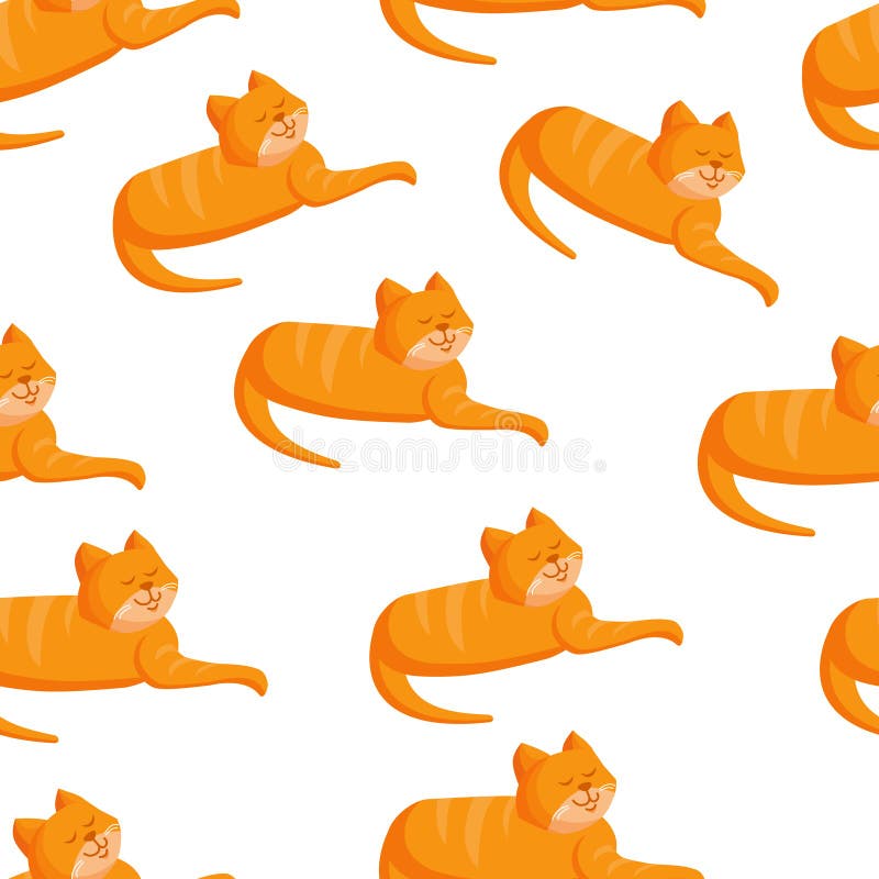 Seamless Texture with Ginger Cat for Textile, Fabric. Vector ...