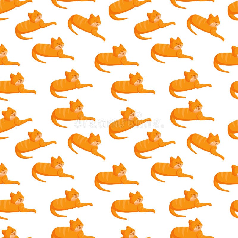 Seamless Texture with Ginger Cat for Textile, Fabric. Vector ...