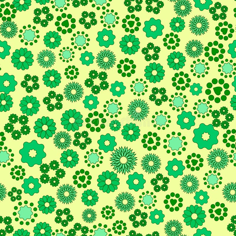 Seamless Texture of Green Flowers and Geometric Elements Stock ...