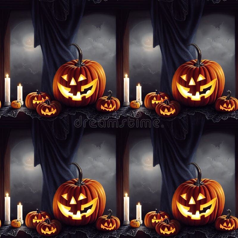 Seamless Texture with Halloween Pumpkins. Holiday Wallpaper. Generated ...