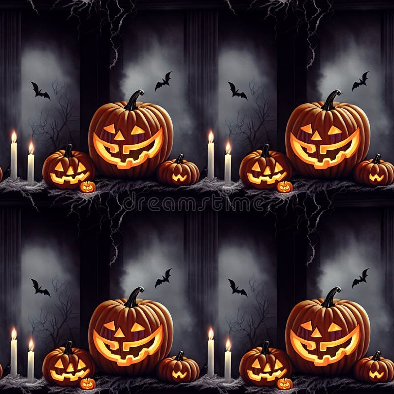 Seamless Texture with Halloween Pumpkins. Holiday Wallpaper. Generated ...