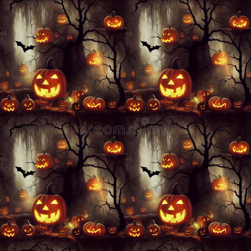 Seamless Texture with Halloween Pumpkins. Holiday Wallpaper. Generated ...