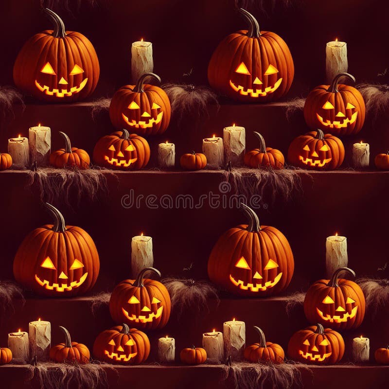 Seamless Texture with Halloween Pumpkins. Holiday Wallpaper. Generated ...