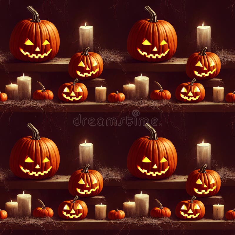Seamless Texture with Halloween Pumpkins. Holiday Wallpaper. Generated ...