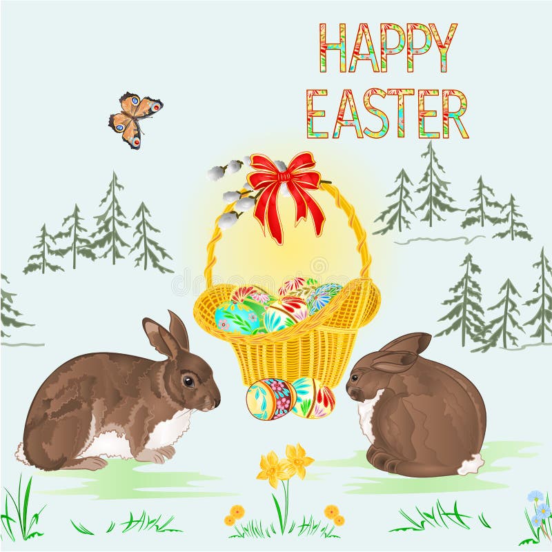 Seamless Texture Happy Easter Spring Landscape Forest Easter Wicker and ...