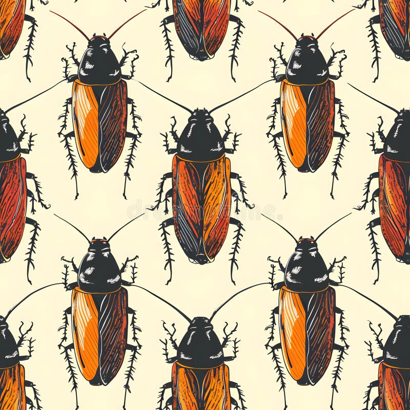 Illustration of Cockroaches in Minimal Warm Tone Seamless Texture Stock ...