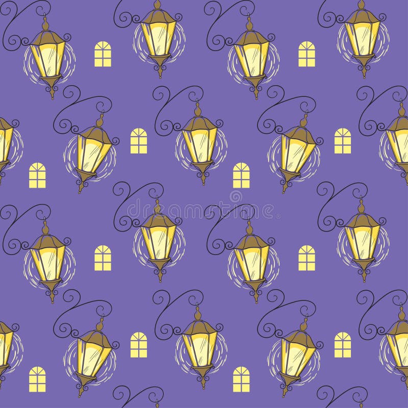 Glowing Lanterns Seamless Pattern Background Stock Vector ...