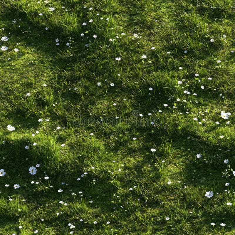Seamless Texture Mossy Grass Patch Scattered Tiny White Flowers Stock ...