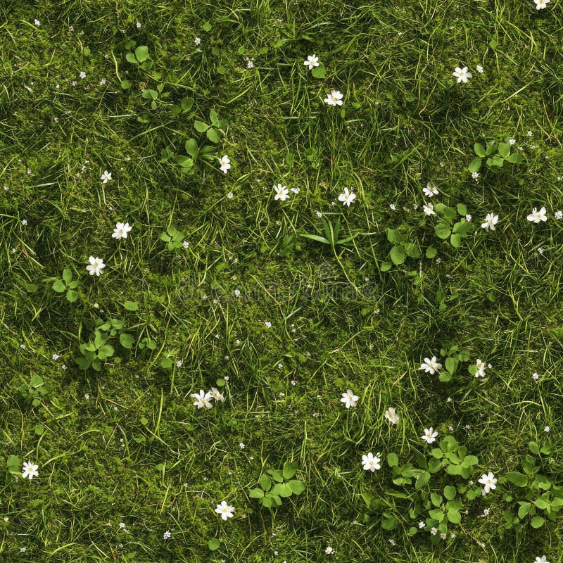 Seamless Texture Mossy Grass Patch Scattered Tiny White Flowers Stock ...