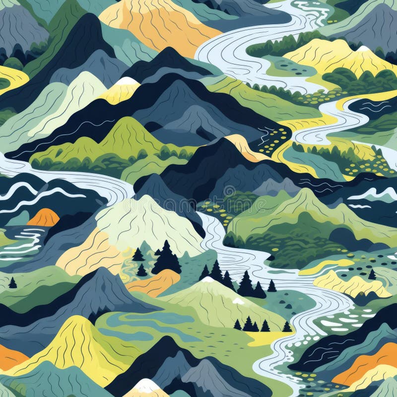 Seamless Texture of Mountain Ranges with Forest Stock Illustration ...