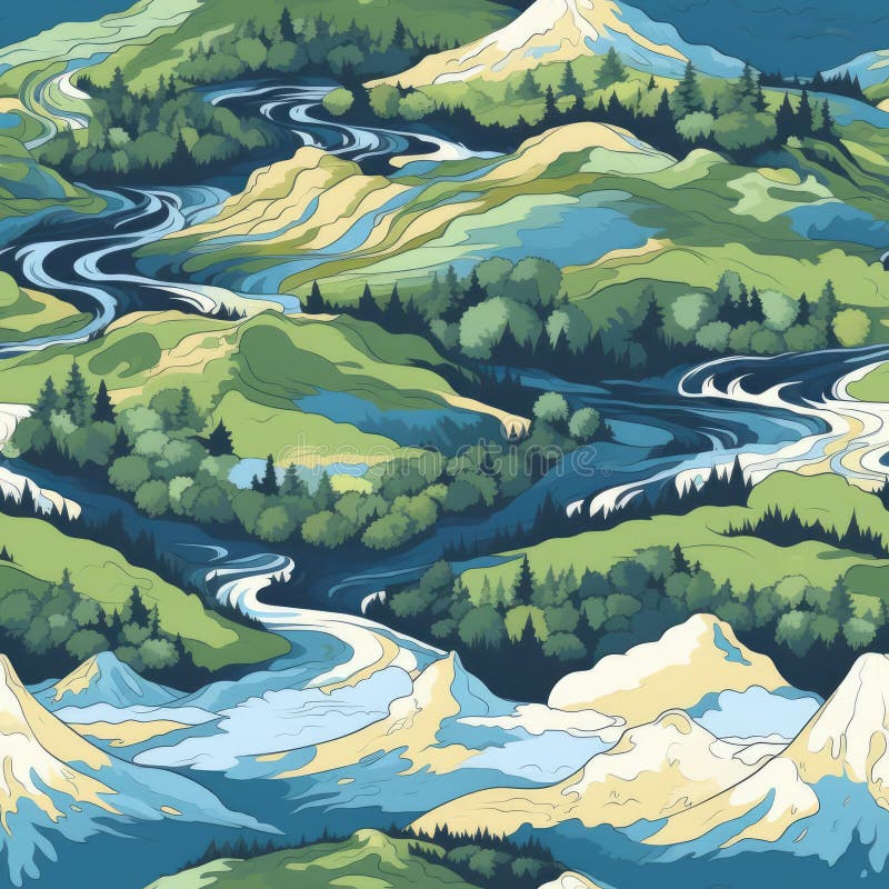 Seamless Texture of Mountain Ranges with Forest Stock Illustration ...