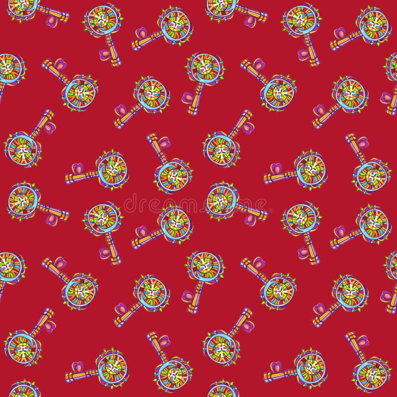 Seamless Texture Multicolored Key with a Cat Face Bright Watercolor Red ...