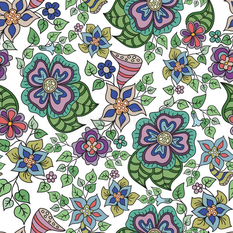 Seamless Texture with Ornate Flowers and Leaf Stock Vector ...