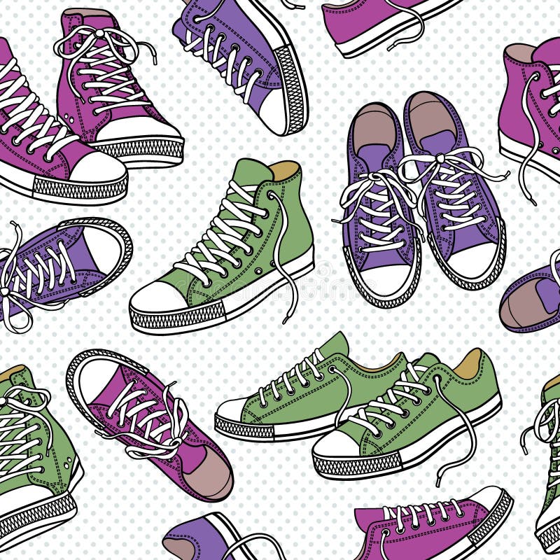 Seamless Texture Pattern with Sneakers Stock Vector - Illustration of ...