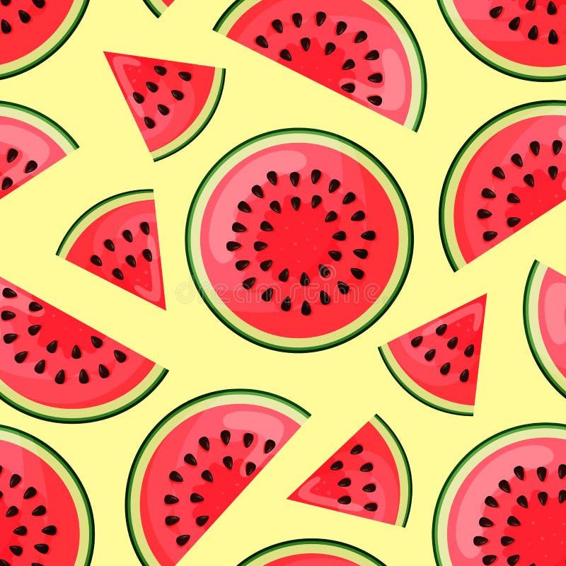 Seamless Texture with Pieces of Watermelon on Yellow Background ...