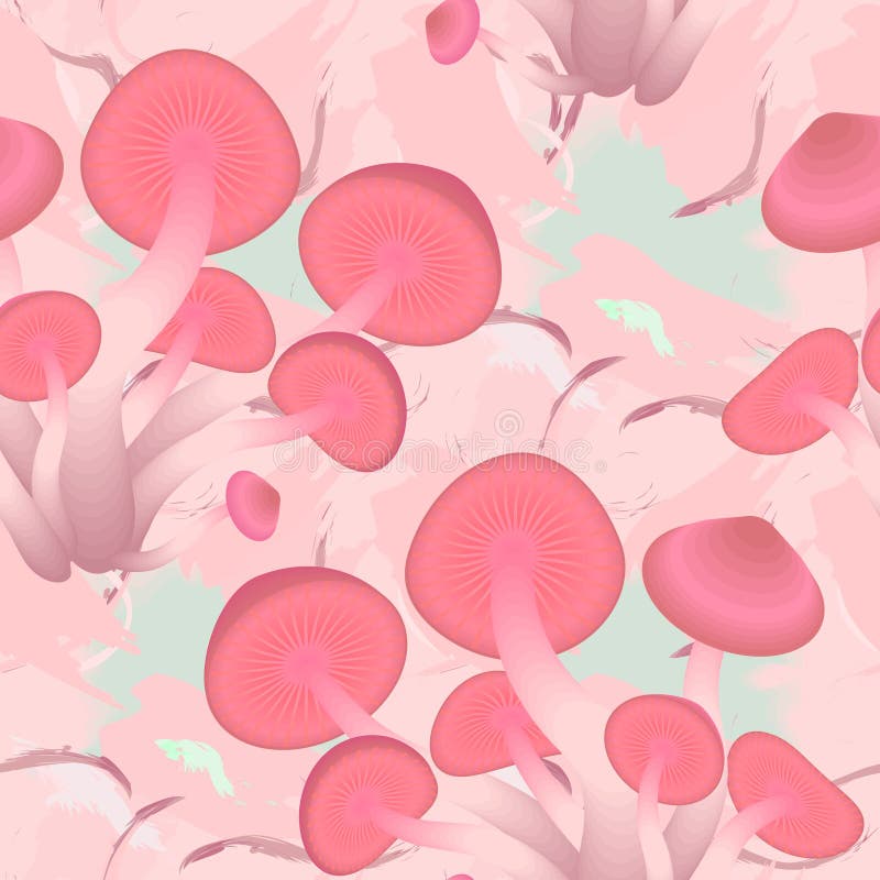 Seamless Texture with Pink Mushrooms Stock Vector - Illustration of ...
