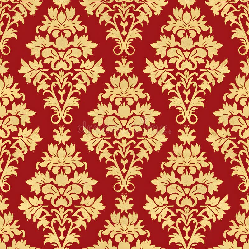 Seamless Texture of Red and Gold Damask Pattern Stock Image - Image of ...