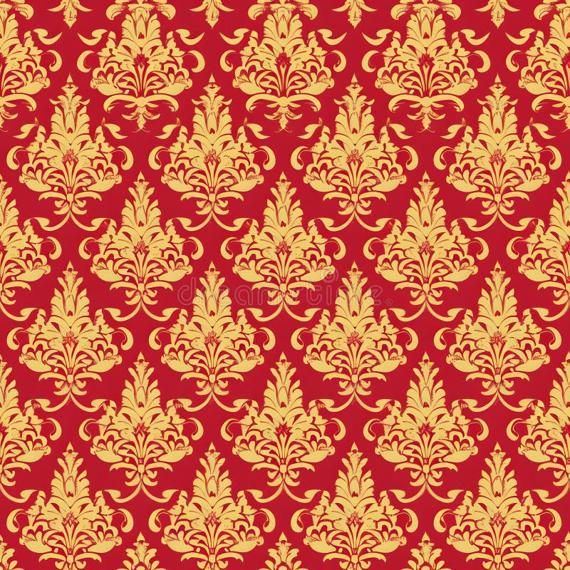 Seamless Texture of Red and Gold Damask Pattern Stock Image - Image of ...