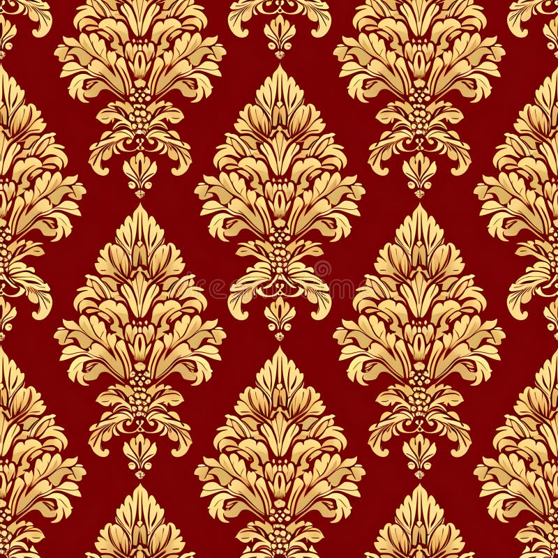 Seamless Texture of Red and Gold Damask Pattern Stock Image - Image of ...