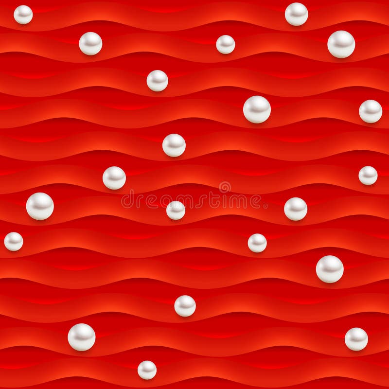 Seamless Texture, Red Waved Ribbons, White Pearls Stock Vector ...