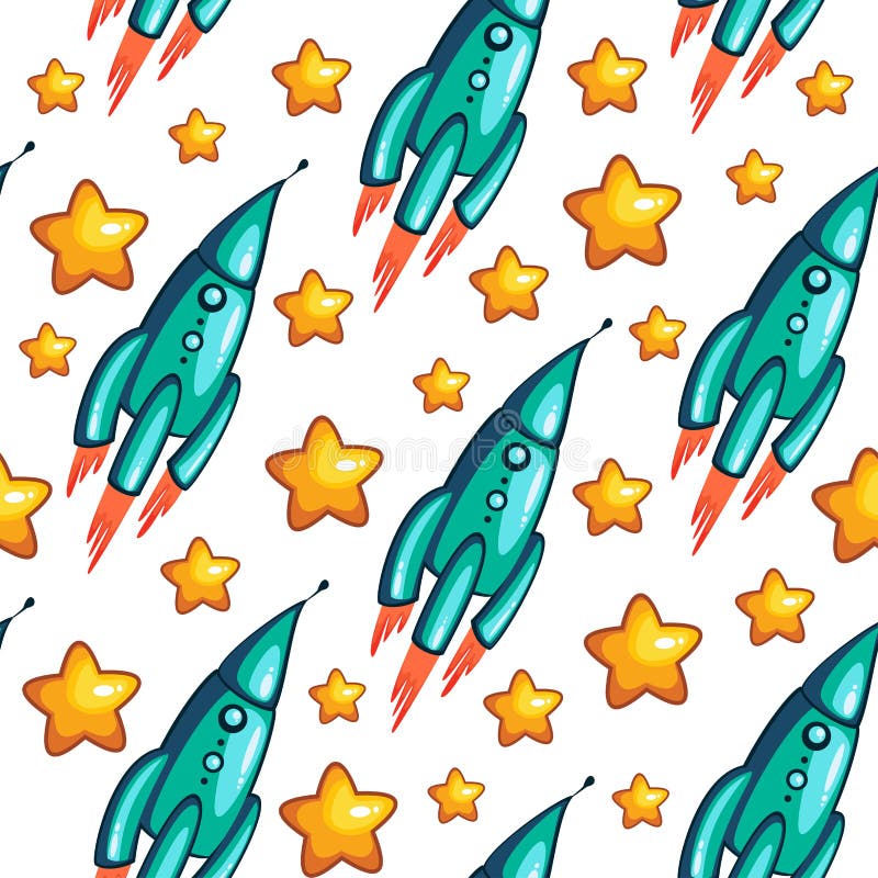 Seamless Texture with Rockets and Stars Stock Vector - Illustration of ...