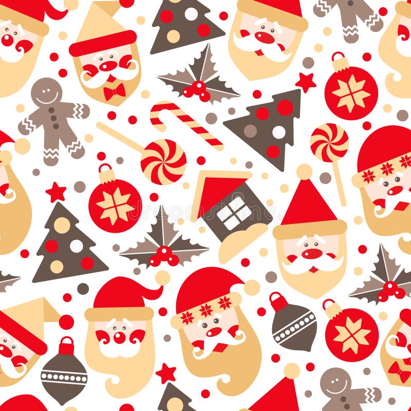 Seamless Texture of Santa Claus with Gifts Tree and Chrestmas Elements ...