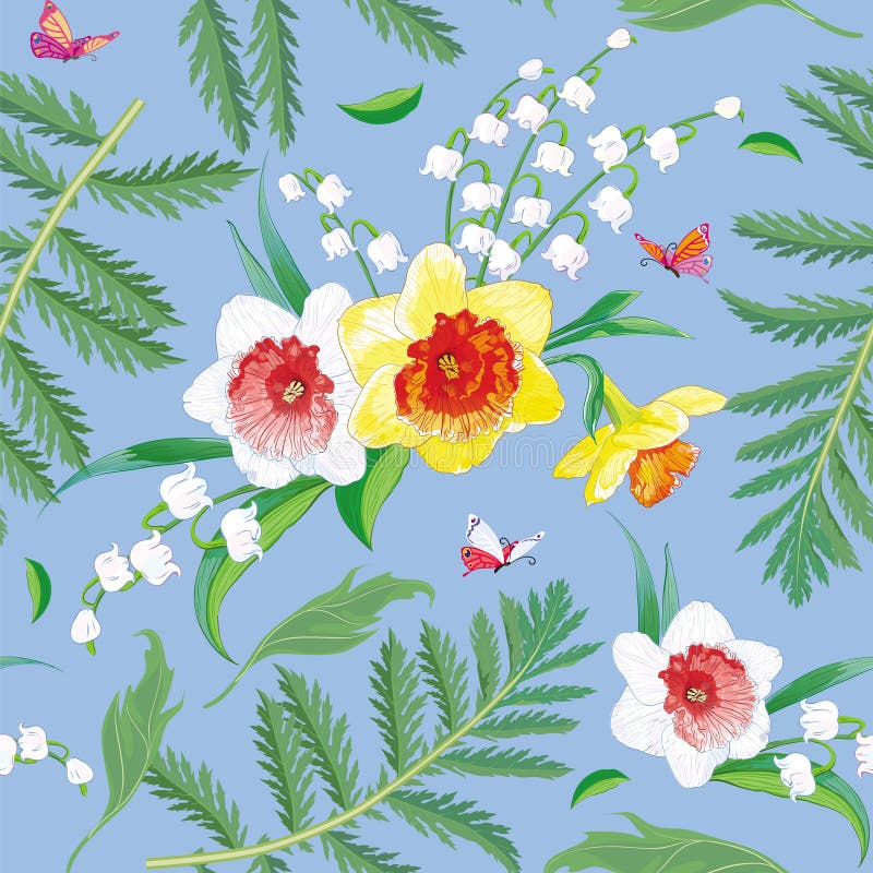Seamless Texture with Spring Flowers and Leaves Stock Illustration ...