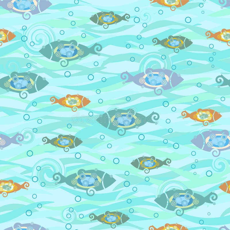 Seamless Texture with Stylized Fishes. Textiles with Cartoon Fishes ...