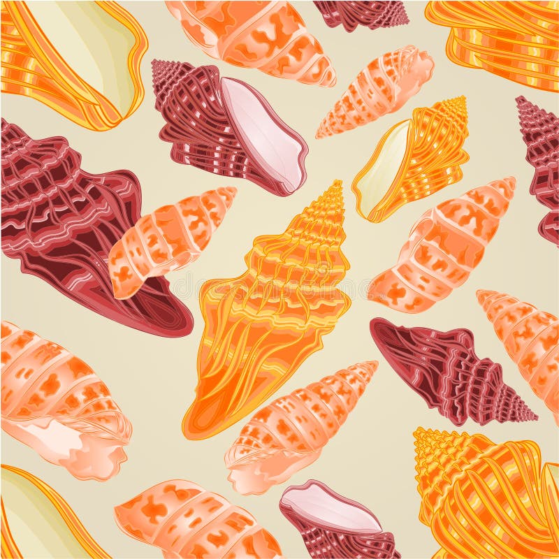 Seamless Texture Three Sea Shells Marine Life Vintage Vector ...